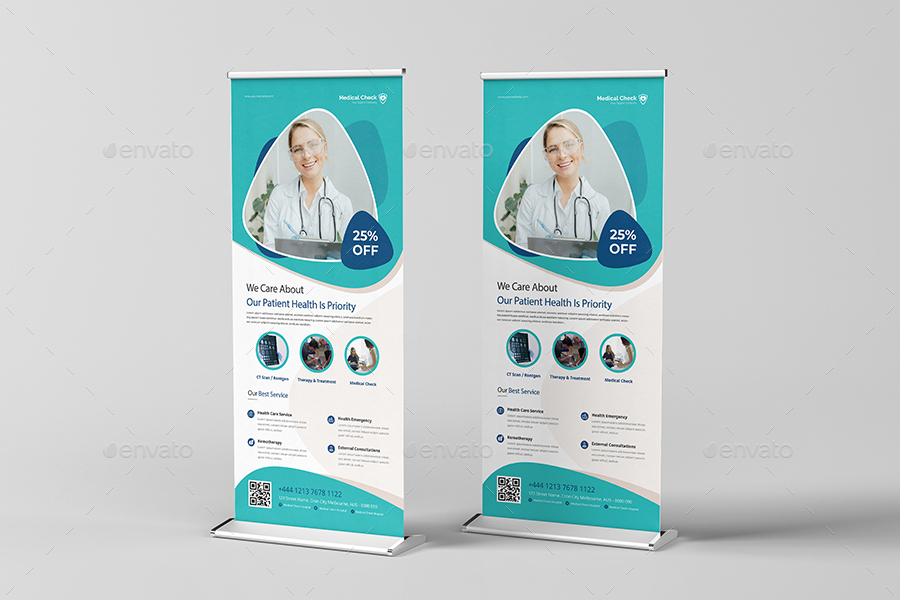 Soft Blue Medical Check Roll-up Banner, Print Templates | GraphicRiver