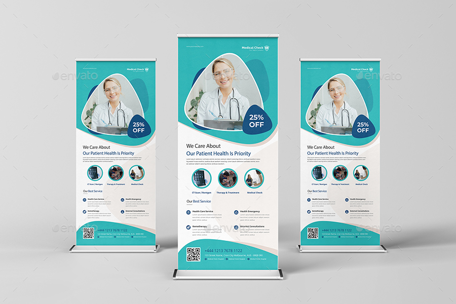 Soft Blue Medical Check Roll-up Banner, Print Templates | GraphicRiver