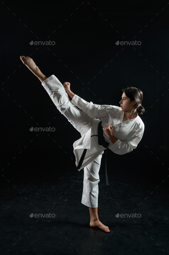 Male karate fighter, combat stance in action Stock Photo by NomadSoul1