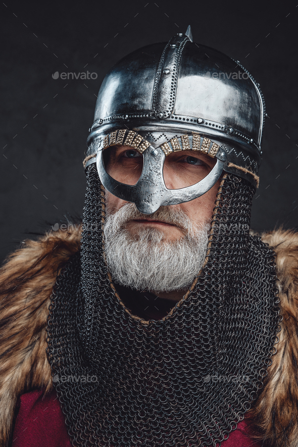 Headshot of medieval elder knight wearing helmet Stock Photo by fxquadro