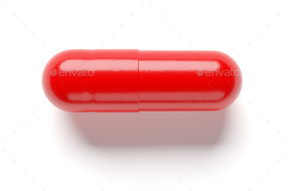 Red capsule isolated on white background. 3d rendering. Stock Photo by ...
