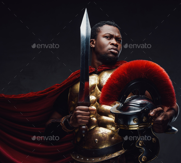 Angry roman warrior with gladius in breeze Stock Photo by fxquadro