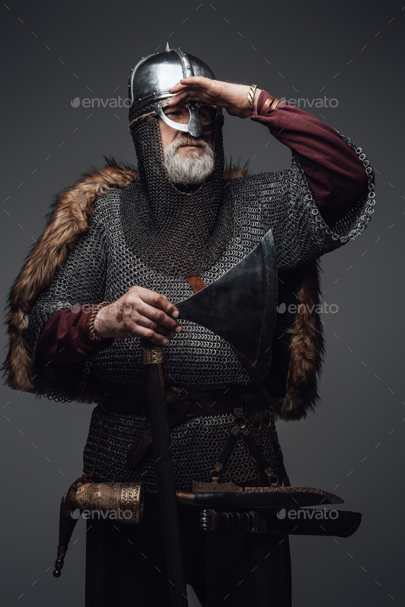 Elder viking with his hand on his forehead Stock Photo by fxquadro