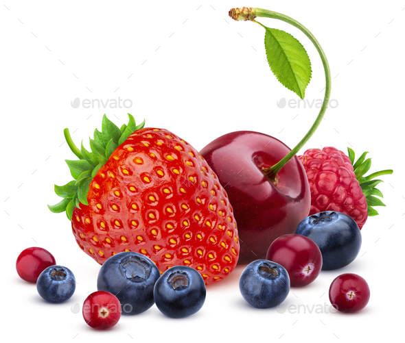 Berry mix isolated on white background, pile of fresh wild berries ...