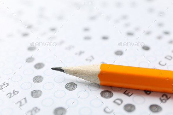 Test score sheet with answers and pencil, close up Stock Photo by ...