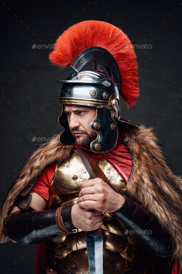 Angry ancient rome soldier against dark background Stock Photo by fxquadro