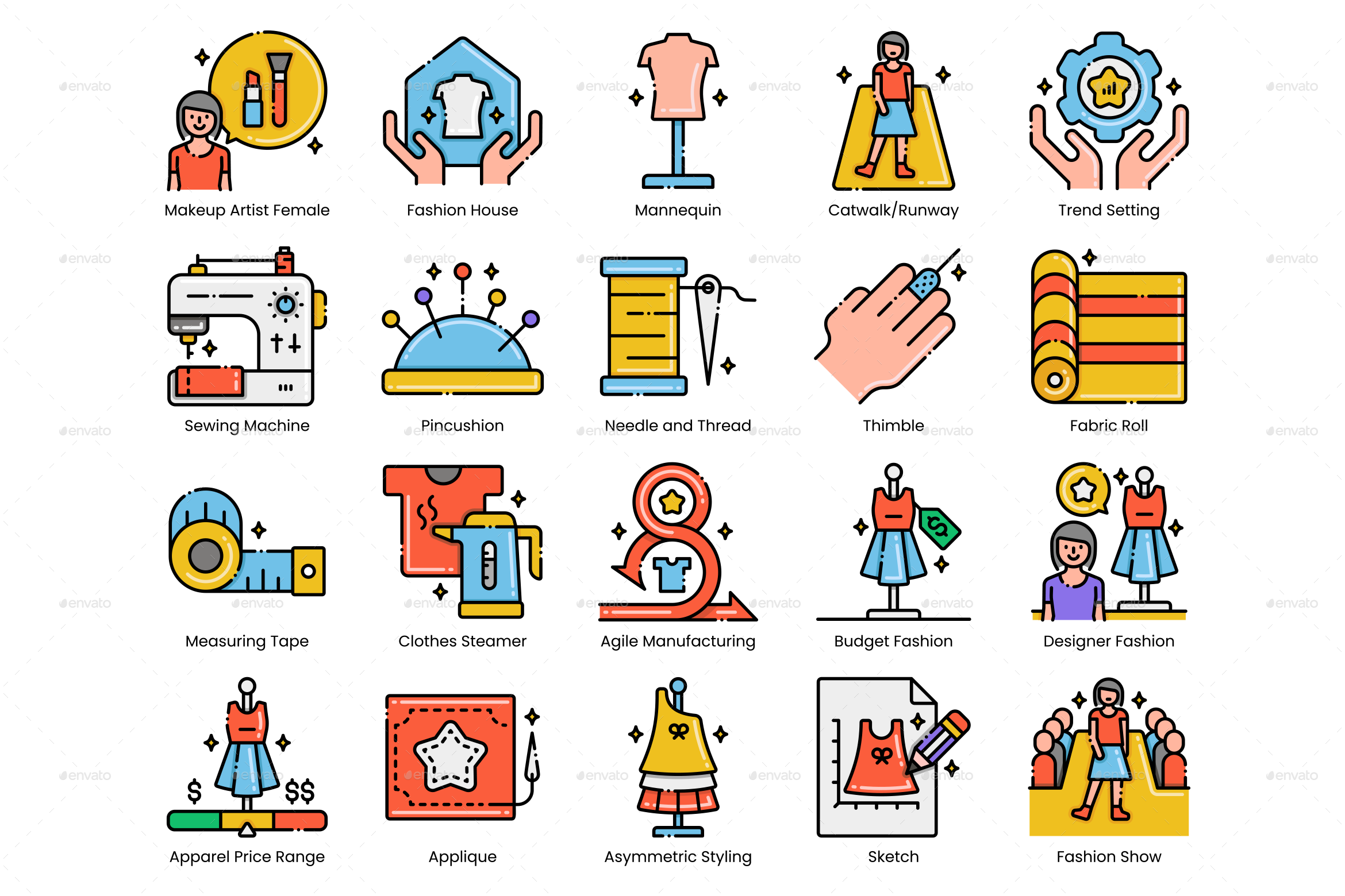 80 Fashion Week Icons | Aesthetics Series, Icons | GraphicRiver