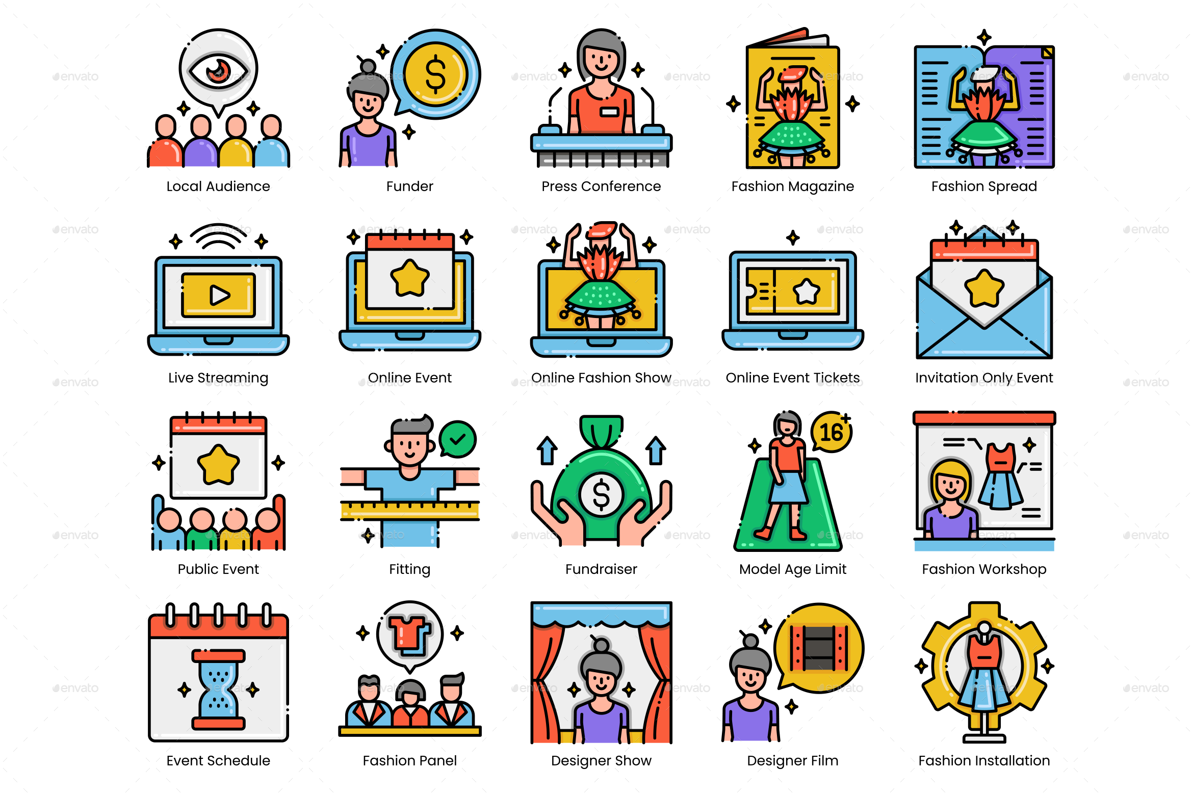 80 Fashion Week Icons | Aesthetics Series, Icons | GraphicRiver