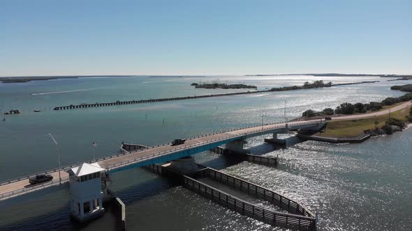 exciting aerial of Boca Grande bridge and turn to the island of Boca ...