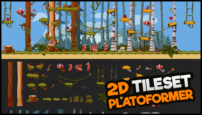Tree Platformer TileSet Forest, Game Assets | GraphicRiver