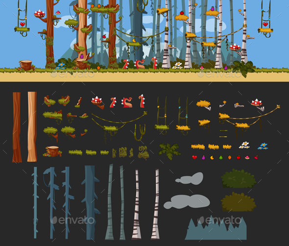 Tree Platformer TileSet Forest, Game Assets | GraphicRiver