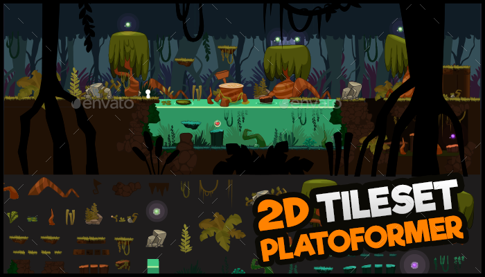 Platformer TileSet Swamp, Game Assets | GraphicRiver