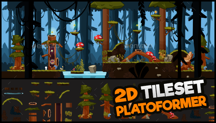 Platformer TileSet Forest, Game Assets | GraphicRiver