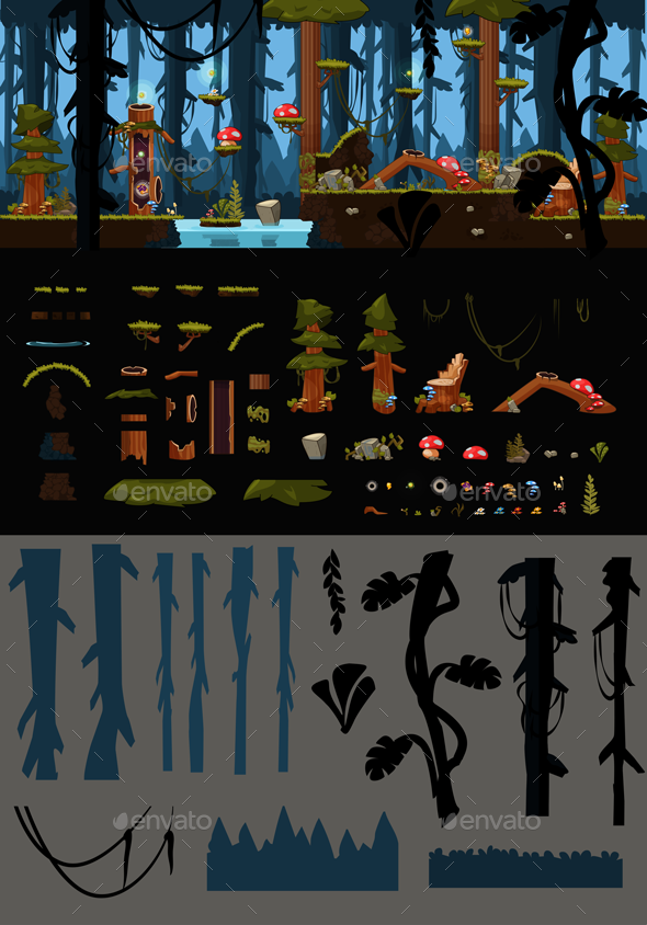 Platformer TileSet Forest, Game Assets | GraphicRiver