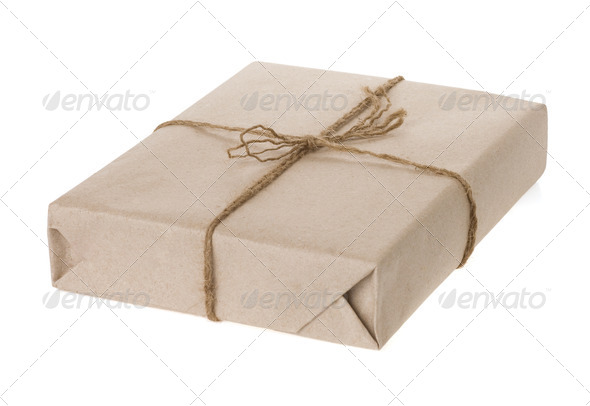 parcel wrapped isolated on white background Stock Photo by seregam