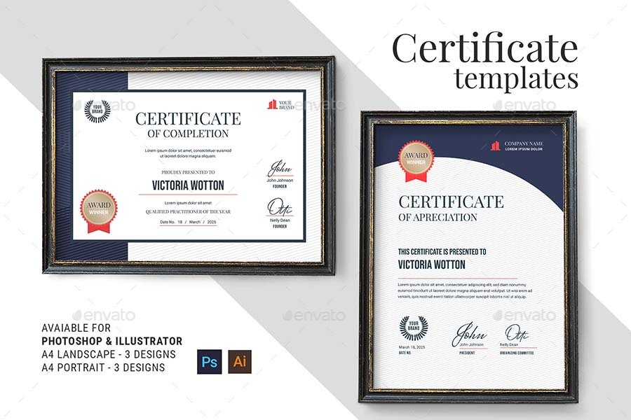 Clean & Modern Certificate Template, Print Templates | GraphicRiver