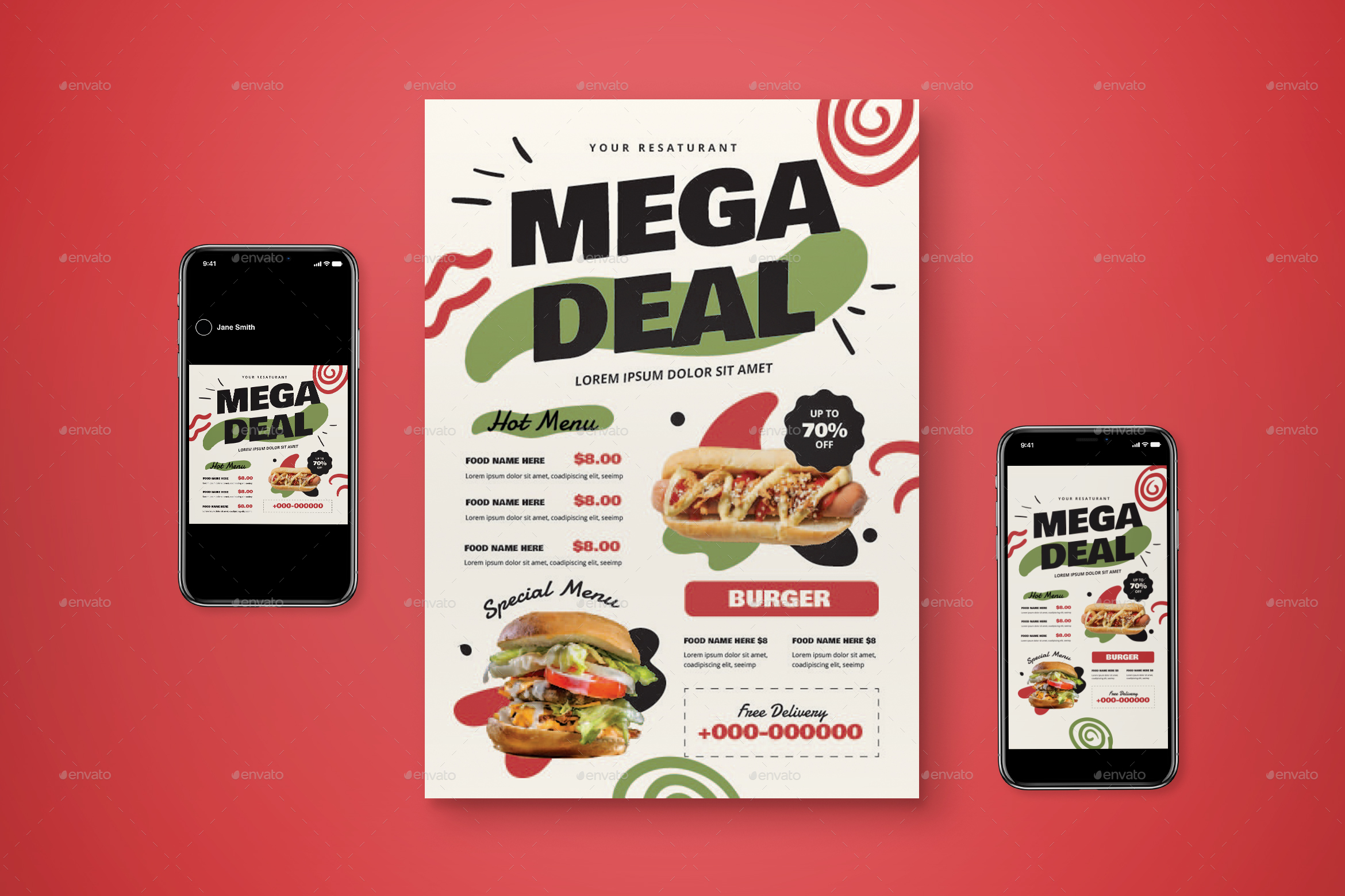 Restaurant Menu Promotion Flyer Set, Print Templates | GraphicRiver