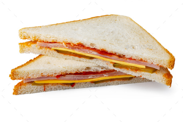 Two halves of a sandwich isolated on white Stock Photo by FabrikaPhoto