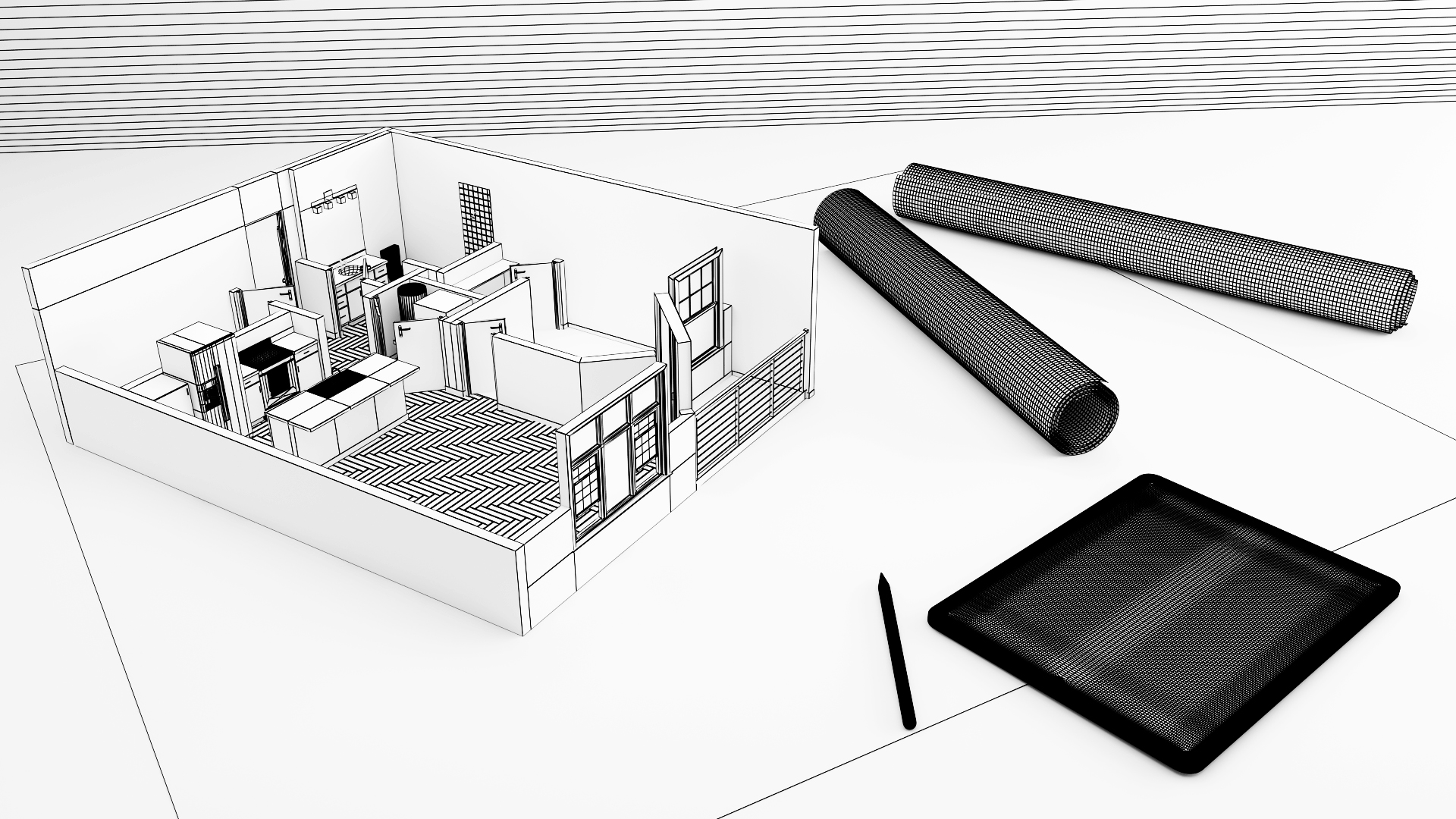 house 3d model with architecture drawing sheet by STUDIO_09 | 3DOcean