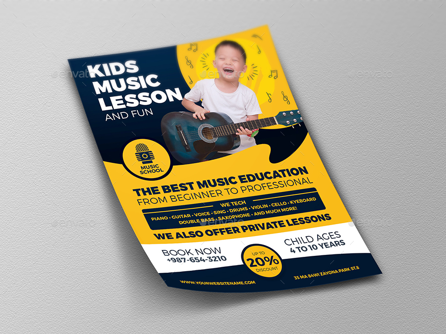 Child Music Lesson Services Flyer Template, Print Templates | GraphicRiver