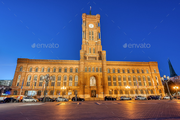 The famous Rotes Rathaus at night Stock Photo by elxeneize | PhotoDune