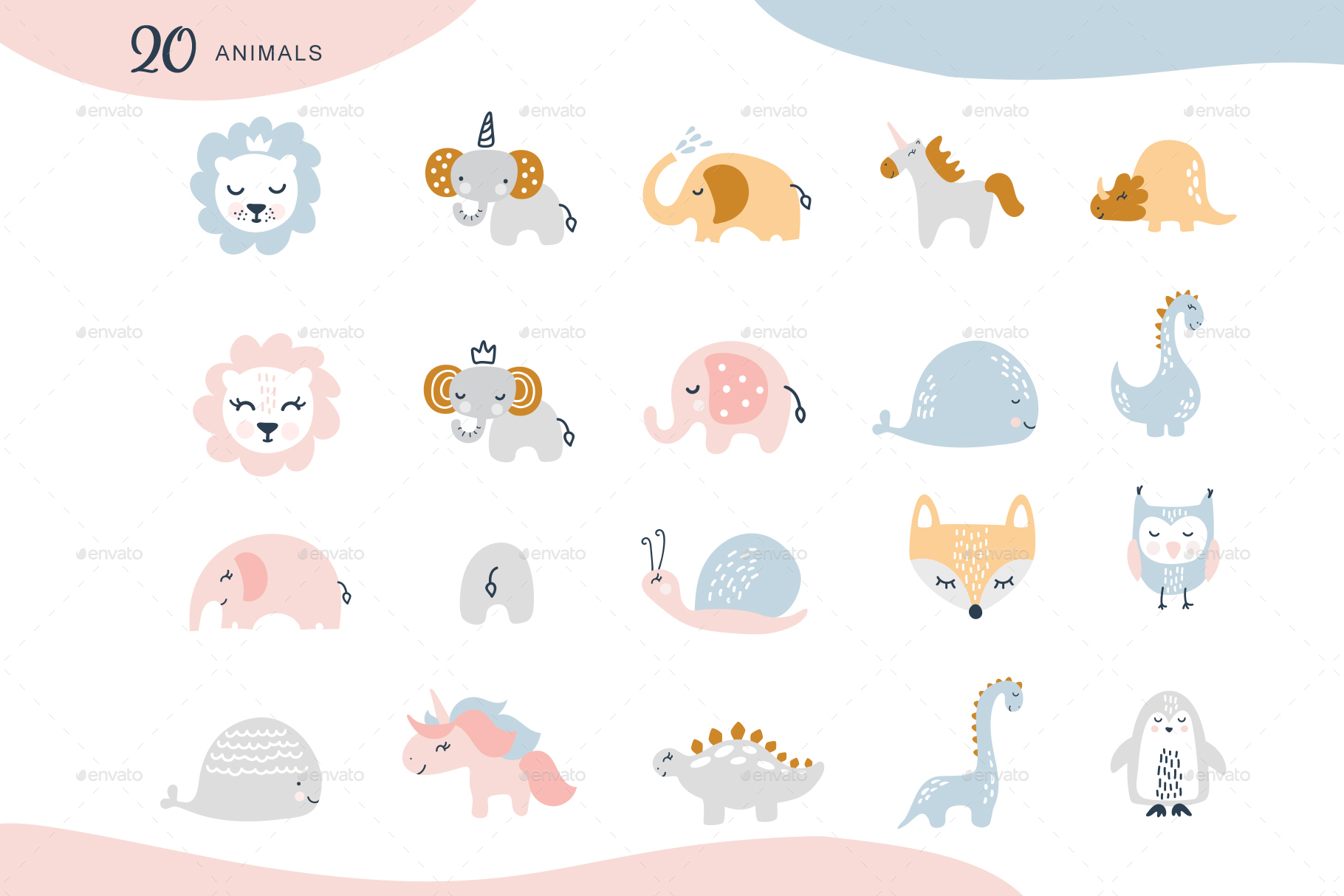 Hello Baby animals & calligraphy, Graphics | GraphicRiver