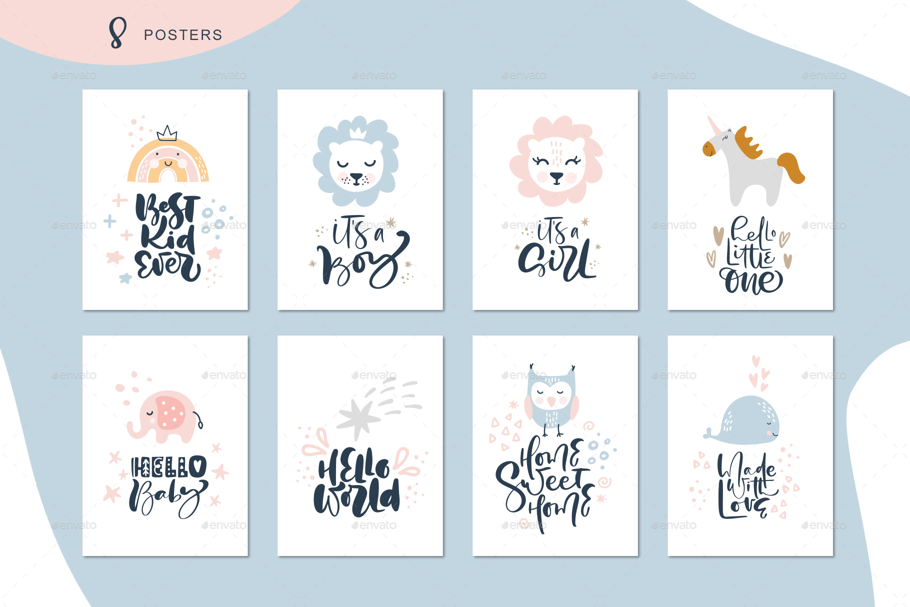 Hello Baby animals & calligraphy, Graphics | GraphicRiver