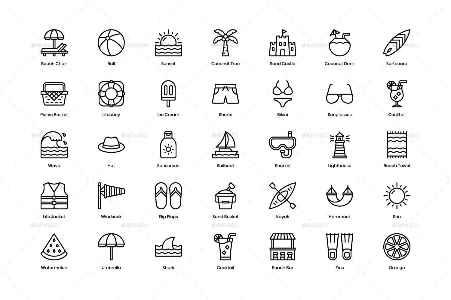 Beach Icons, Icons | GraphicRiver