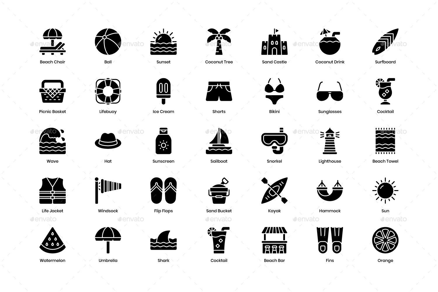 Beach Icons, Icons | GraphicRiver