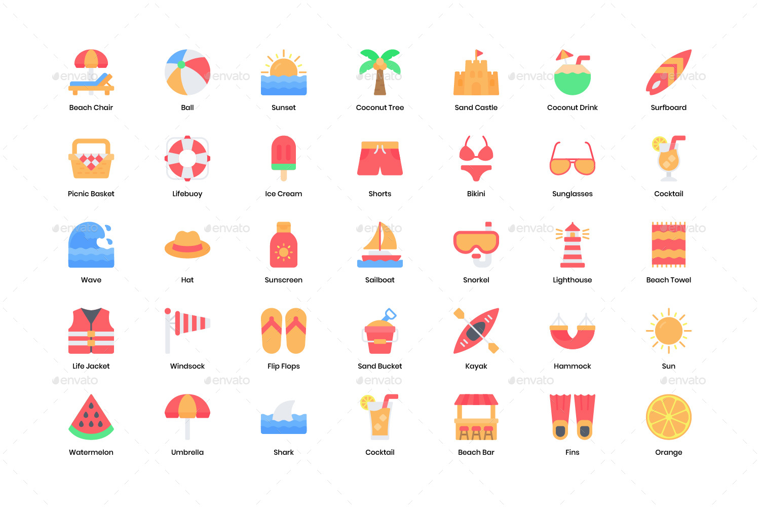 Beach Icons, Icons | GraphicRiver