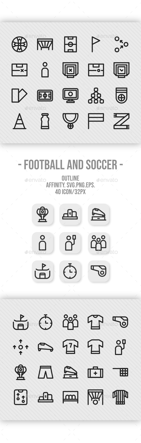40 Football and Soccer outline, Icons | GraphicRiver