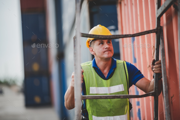 engineer foreman working in container terminal in term of industry ...