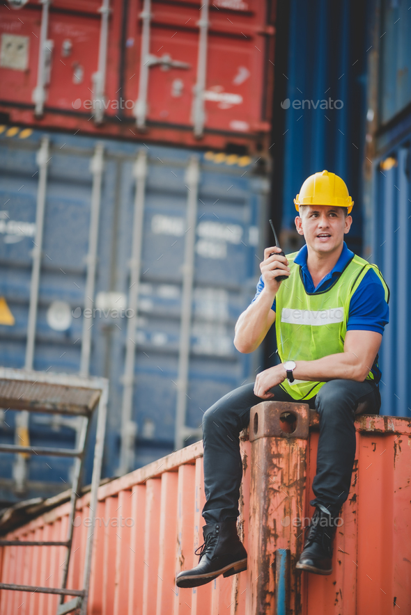 engineer foreman working in container terminal in term of industry ...