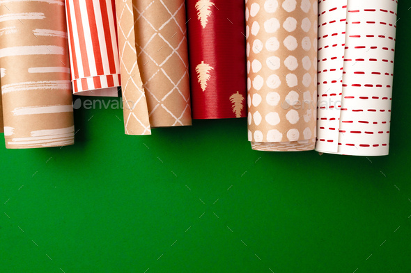 Wrapping paper rolls for Christmas presents top view Stock Photo by ...
