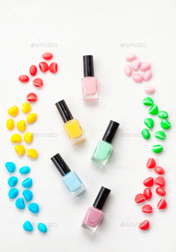 Pastel colors cosmetics. Beauty blogger concept Stock Photo by OksaLy