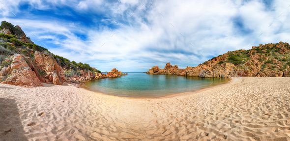Breathtaking view of Li Cossi beach on Costa Paradiso resort. Stock ...