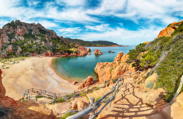 Captivating view of Li Cossi beach on Costa Paradiso resort. Stock ...