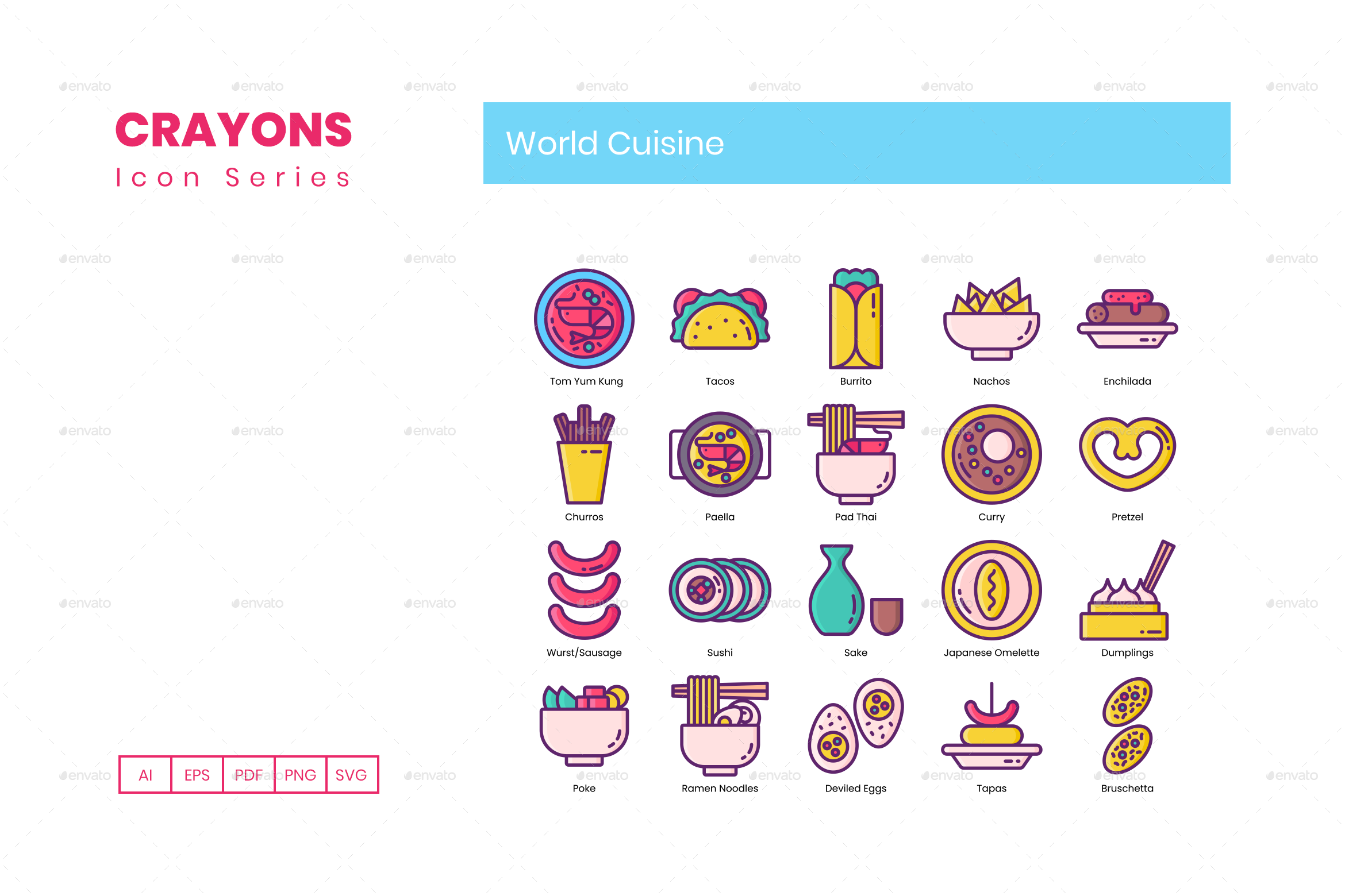 75 World Cuisine Icons | Crayons Series, Icons | GraphicRiver