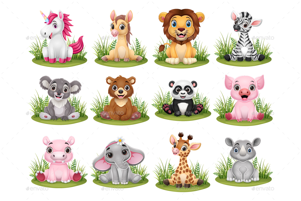 Set of Cartoon Twelve Little Animal Collection, Vectors | GraphicRiver