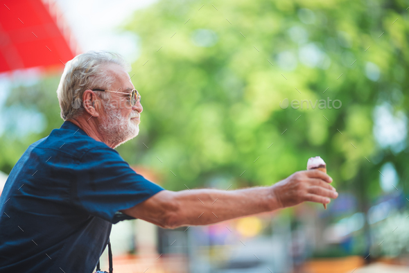 portrait elderly adult father and family concept, senior old man are ...
