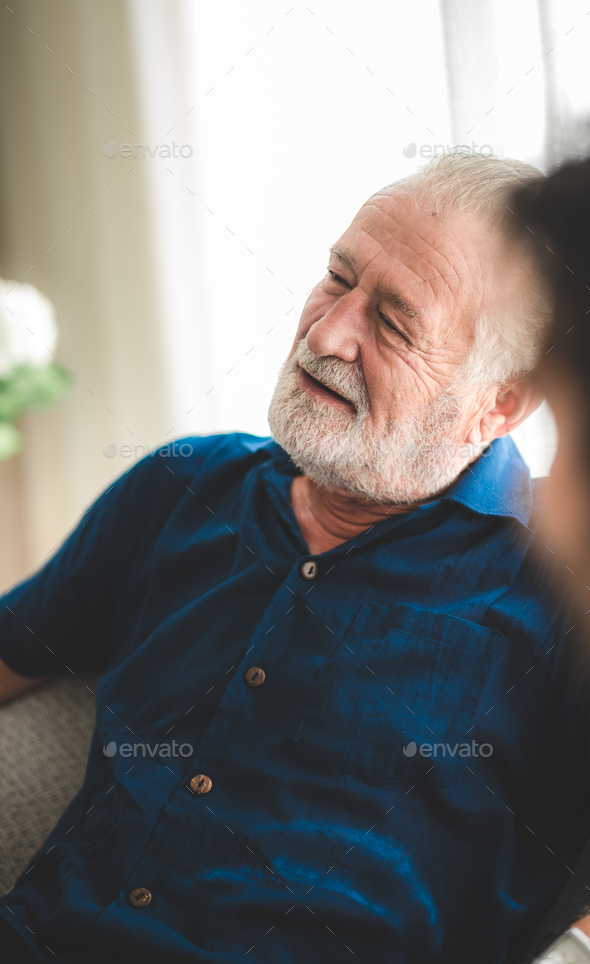 portrait elderly adult father and family concept, senior old man are ...