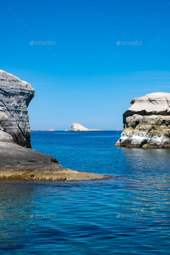 Sarakiniko beach at Milos island, Cyclades Greece. White rock ...