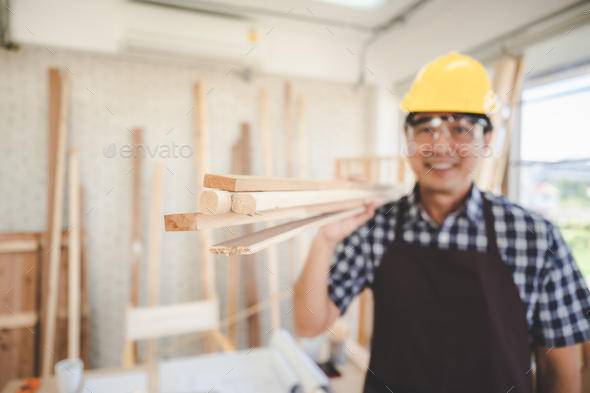 craftsman carpenter working with wood construction industry tool and ...