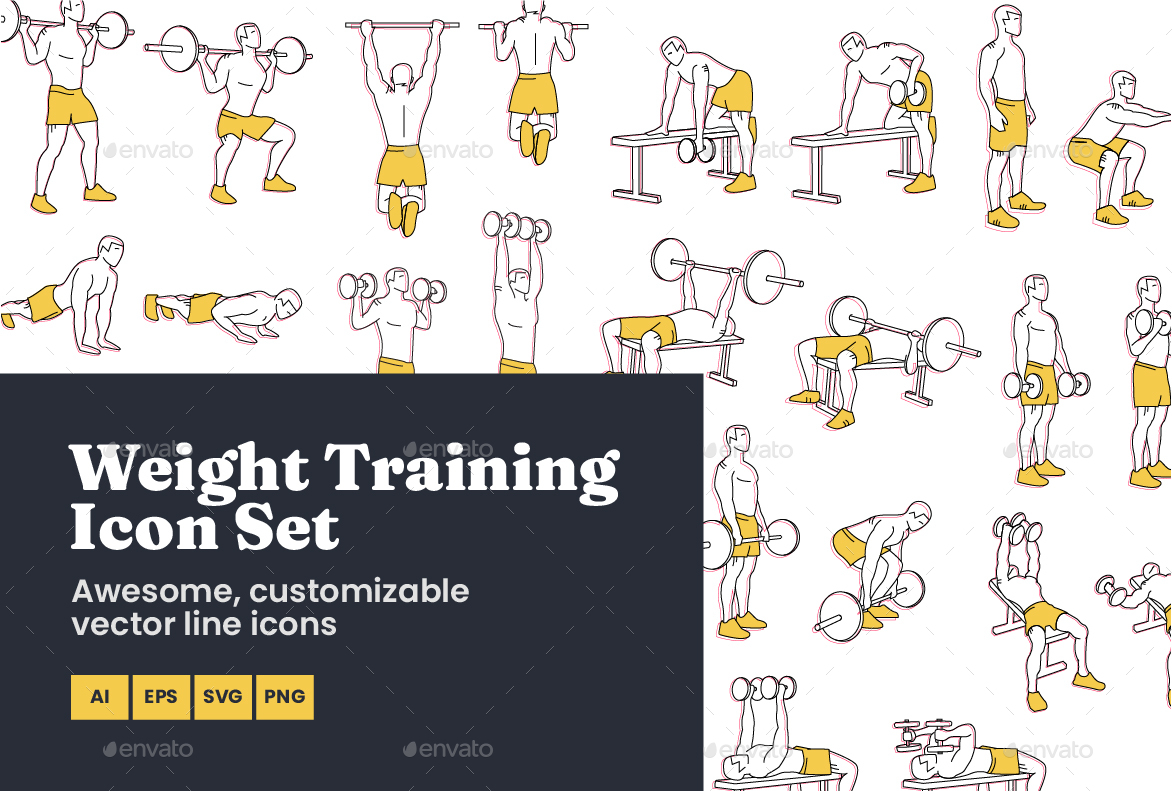 Fitness & Weight Training Icon Set, Icons | GraphicRiver