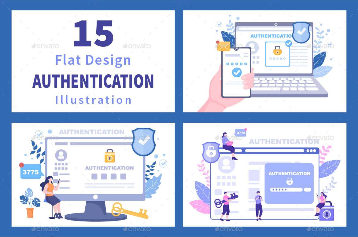 15 Authentication Security Flat Illustration, Vectors | GraphicRiver