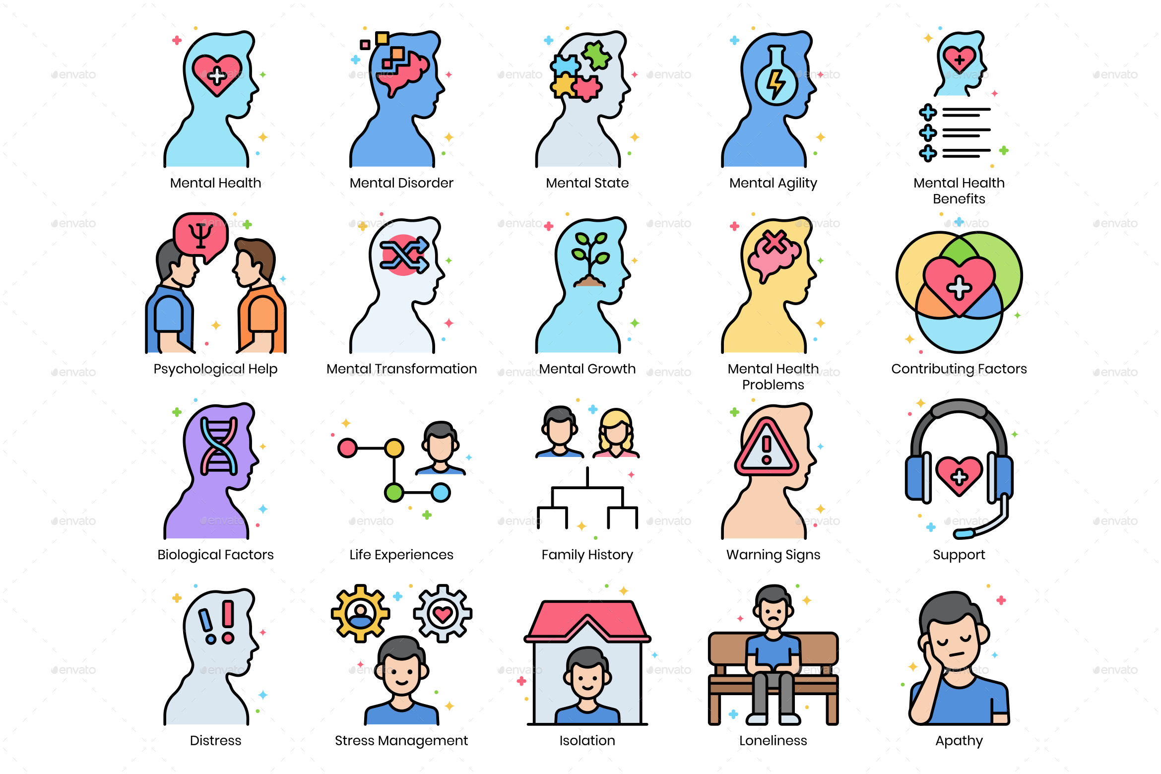 80 Mental Health Icons | Vivid Series, Icons | GraphicRiver