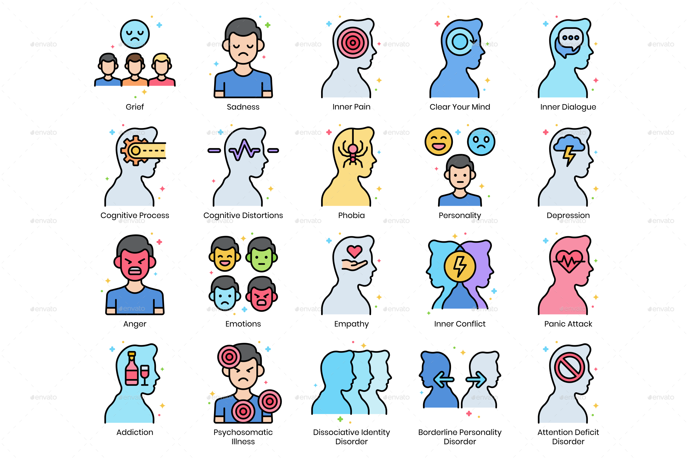 80 Mental Health Icons | Vivid Series, Icons | GraphicRiver