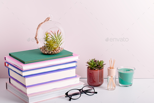 Still life with stack of colorful books Stock Photo by Beo88 | PhotoDune