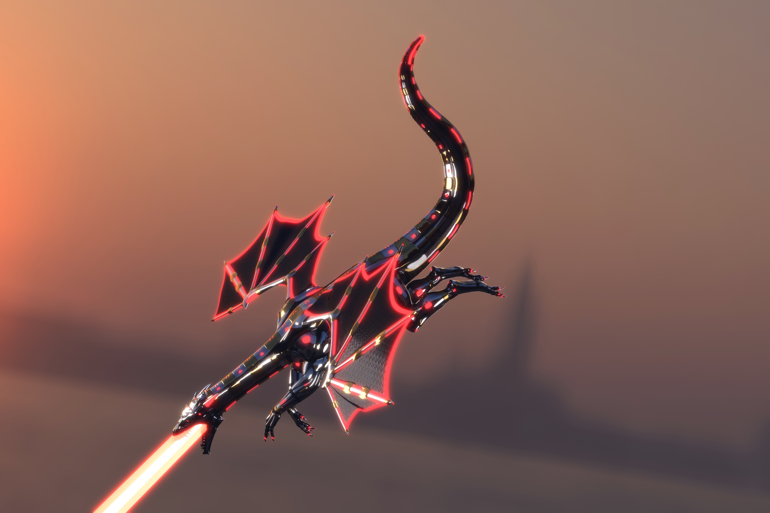 Robot Dragon with Red Lights (Fully Rigged) by thesouzart | 3DOcean