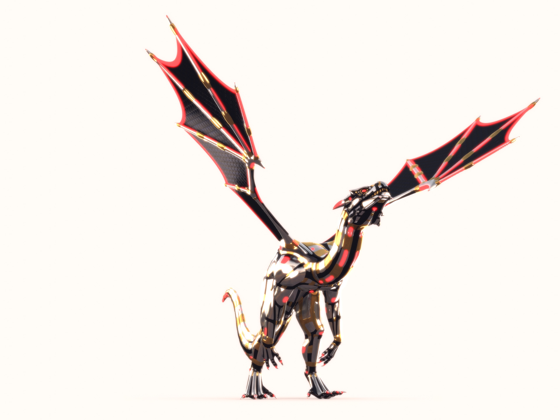 Robot Dragon with Red Lights (Fully Rigged) by thesouzart | 3DOcean